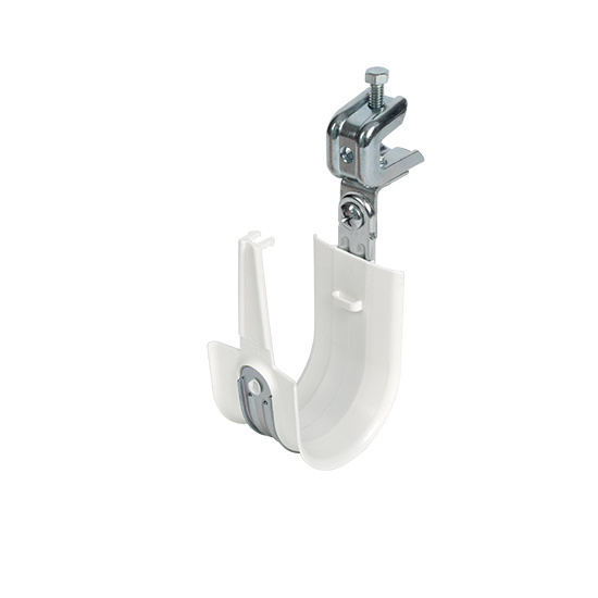 2'' White Plastic Coated J-Hook w/ Latch & 90 Angle Clip Press-on Beam ...